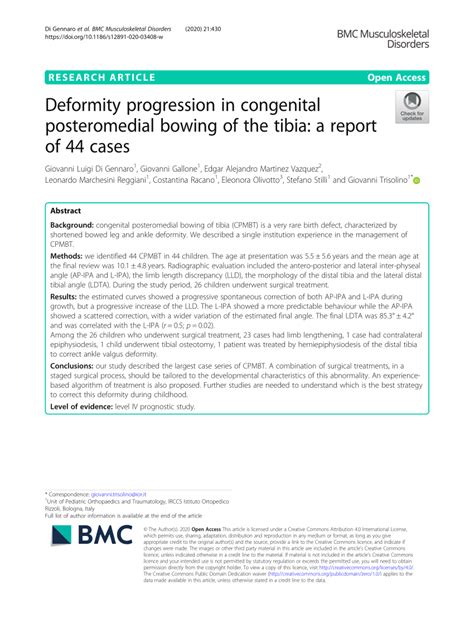 Pdf Deformity Progression In Congenital Posteromedial Bowing Of The Tibia A Report Of 44 Cases
