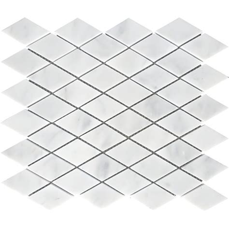 White Marble Waterjet Rhombus Diamond Shape Design Mosaic Tiles Fsmt