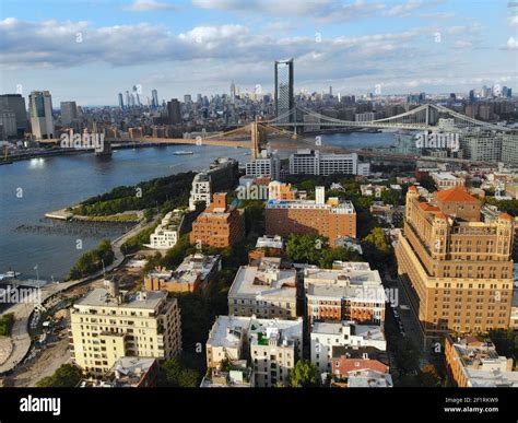 Aerial View Of Downtown Brooklyn With Hudson River And Brooklyn Bridge