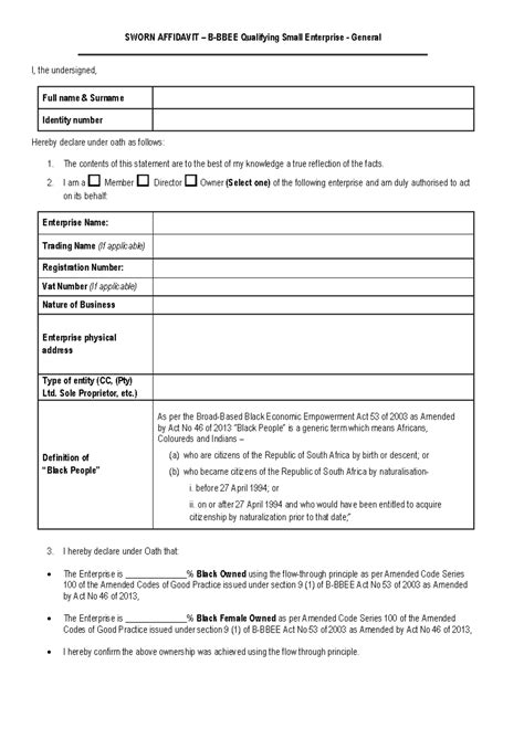Sworn Affidavit Qualifying Small Enterprise Bee Compliance Studocu