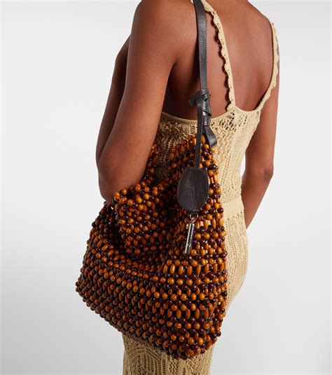 Drift Beaded Leather Trimmed Tote Bag In Brown Staud Mytheresa