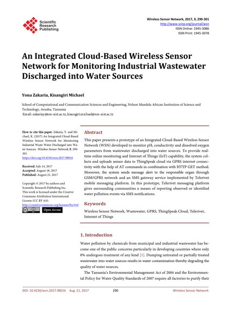 Pdf An Integrated Cloud Based Wireless Sensor Network For Monitoring