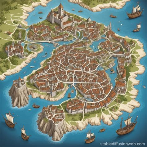 Medieval Archipelago Town Map Stable Diffusion Online