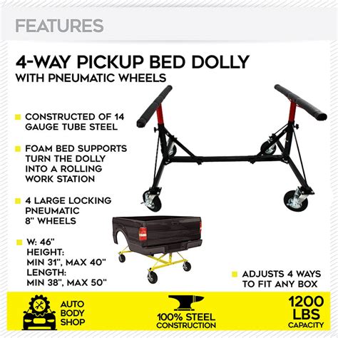4 Way Pickup Bed Dolly With 2 Locking Pneumatic Wheels Truck Bed