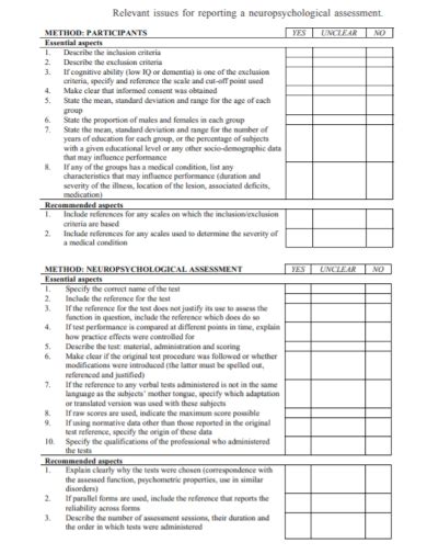 Free 8 Neuropsychological Evaluation Report Samples Assessment Test