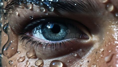 Fresh Eyed Beauty Looking At Camera With Wet Reflective Iris Generated