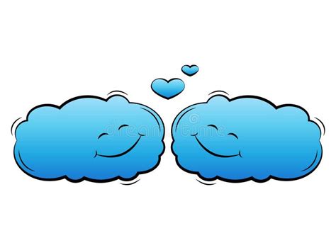 Cute Blue Cartoon Clouds Character Smiling Clouds In Love Stock Vector