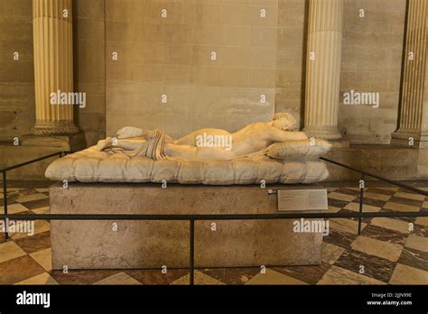 The Historic Sculpture Of Hermaphroditus At The Louvre Museum In Paris