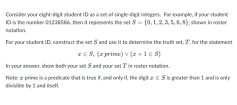 Solved Consider Your Eight Digit Babe ID As A Set Of Chegg Com
