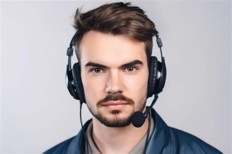 Premium Ai Image Handsome Young Man Wearing A Headset While Looking