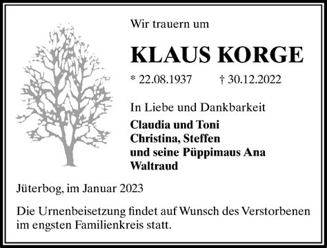 Traueranzeigen Von Klaus Korge Trauer Anzeigen De