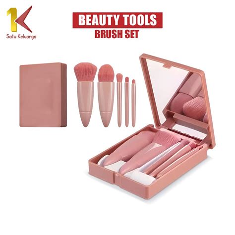 Jual Satu Keluarga Set Kuas Make Up Portable K191 Makeup Brush Set 5in1 With Box Plus Cermin