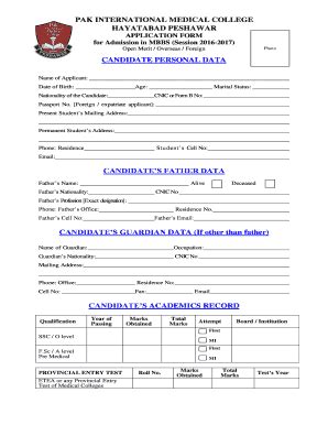 Mbbs Admission Form Pak International Medical College 2020 2026