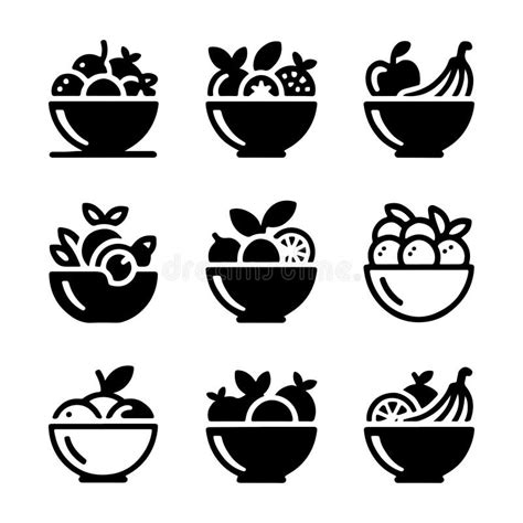 Fruit Bowl Icon Set Collection Assorted Fruit Bowls Flat Icon Set Stock Illustration