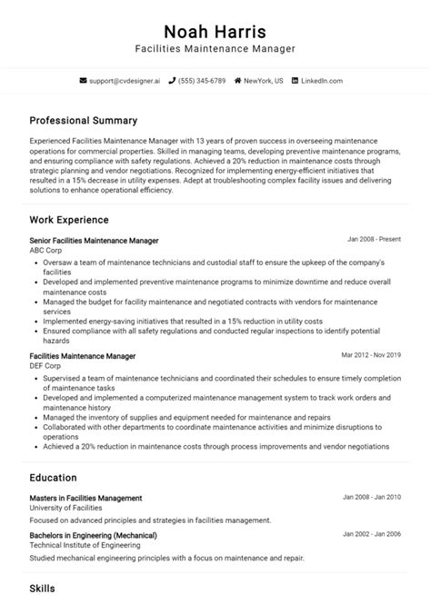 18 Facilities Maintenance Manager Resume Examples And Templates For