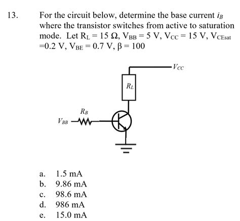 Solved For The Circuit Below Determine The Base Current Chegg