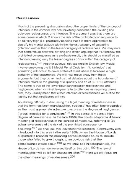 Criminal Law Recklessness Recklessness Much Of The Preceding