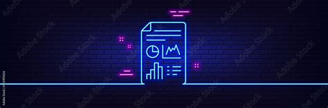 Neon Light Glow Effect Report Document Line Icon Column Graph Sign Growth Diagram Pie Chart