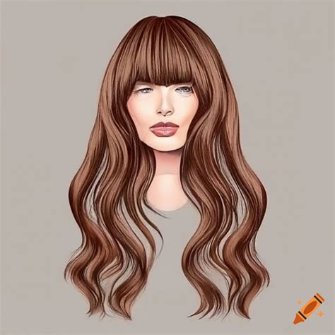 Stylish Wavy Long Brown Hair With Bangs