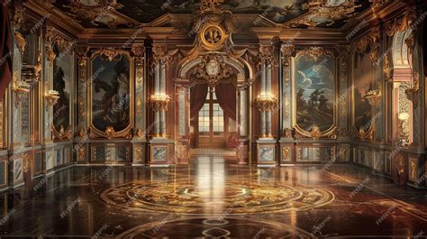 Backdrop Showing A Baroque Mural Of A Classical Art Gallery With Gold
