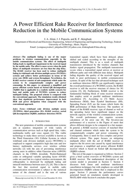 Pdf A Power Efficient Rake Receiver For Interference Reduction In The