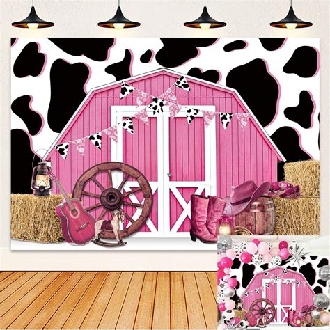 Cowgirl Birthday Backdrop 7x5ft Pink Barn Rodeo Party Cow