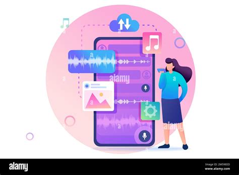 Young Girl Communicates By Sending Voice Messages Modern Concept Of