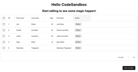 Datagrid Button Action Codesandbox