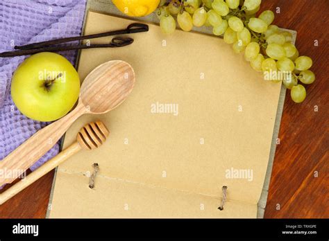 Cooking Concept Groceries With Empty Cookbook Close Up Stock Photo Alamy