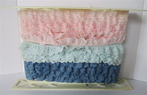 Vintage Gathered Ruffled Eyelet Trim Light Blue Medium Blue Pink 7 8 1 Store Spool 16