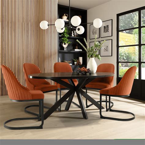 Madison Oval Dining Table And 4 Riva Chairs Black Oak Effect And Black