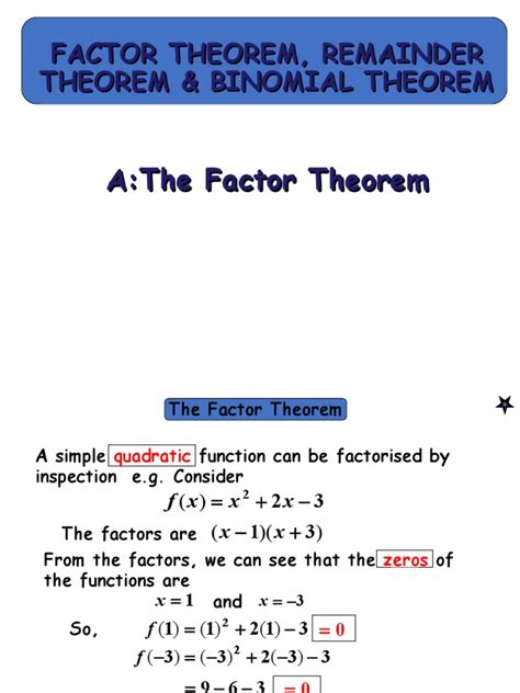 B1 G Factor Theorem Remainder Theorem Binomial Theorem Pdf