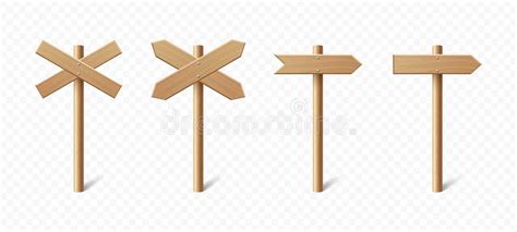 Vector Realistic Wooden Blank Sign Post Set Realistic Road Signboard