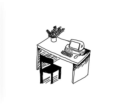 Desk Computer Illustration Drawing Ink Minimal Cute Illustrator Adobe Art In 2025 Naive
