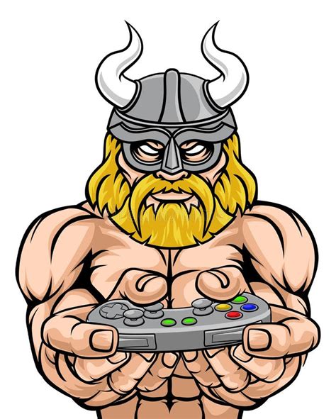 Viking Gamer Gladiator Warrior Controller Mascot Stock Vector