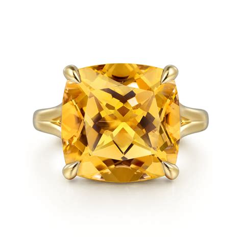 14k Yellow Gold Cushion Cut Citrine Ladies Ring 1650 Shop Ladies