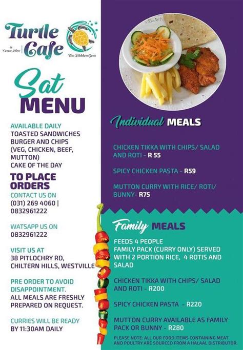 Menu At Turtle Cafe Durban