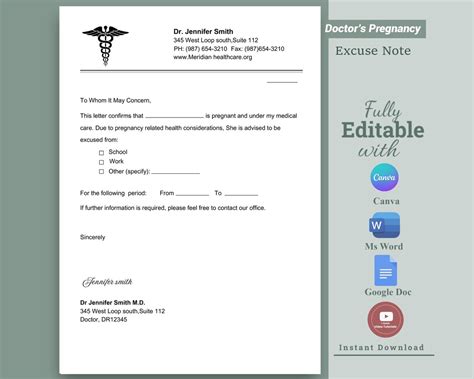 Editable Doctors Note For Pregnancy Obgyn Work Excuse School