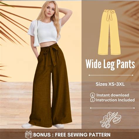 Wide Leg Pants Sewing Pattern Elastic Waistband Pants Wide Leg