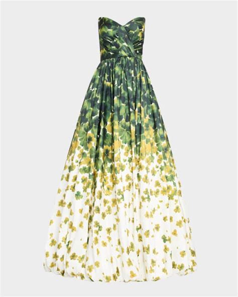 Jovani Strapless Floral Print Ruffle Gown Neiman Marcus