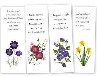 Friendship Bookmarks Set Of 4 Pressed Flower Bookmarks Quotes About