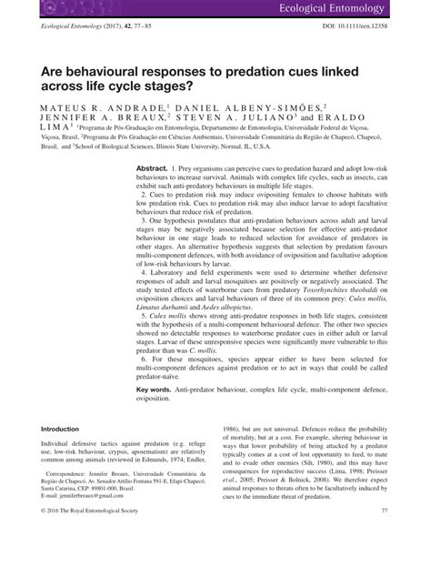 Pdf Are Behavioural Responses To Predation Cues Linked Across Life