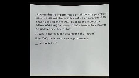 Algebra Linear Regression Word Problem Youtube