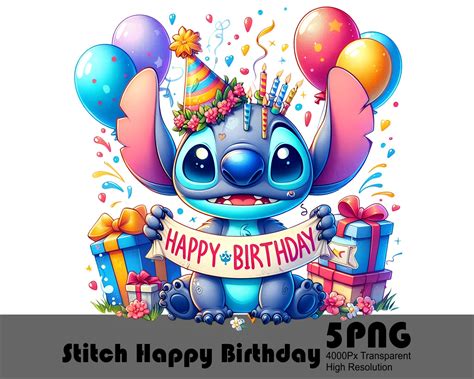 5 Png Stitch Happy Birthday Png Design High Resolution For Tshirt And Sublimation File Png