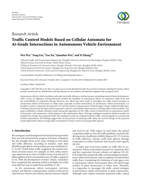 Pdf Traffic Control Models Based On Cellular Automata For At Grade