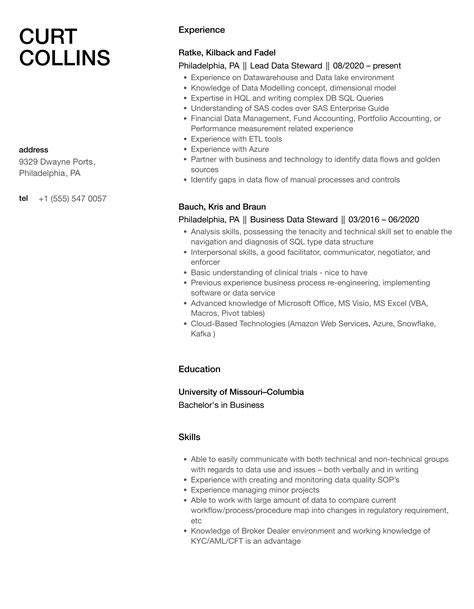 Data Steward Resume Samples Velvet Jobs