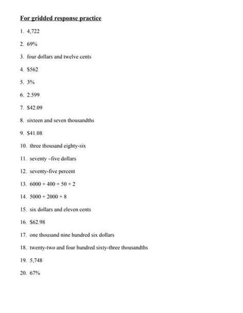 Fcat For Gridded Response Practice Doc Currencies Economy