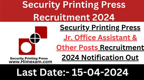 Security Printing Press Jr Office Assistant And Other Posts Recruitment 2024 Notification Out