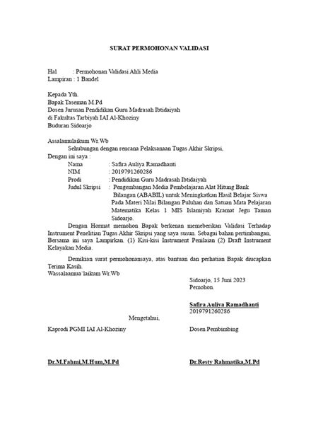 Contoh Surat Permohonan Validasi Media Pdf