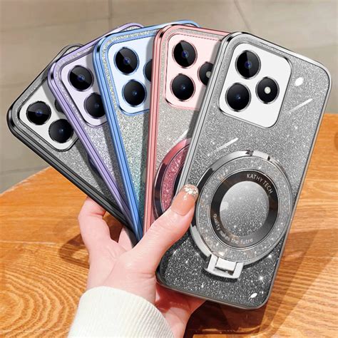 For Realme C53 Plated Gradient Glitter Round Holder Tpu Phone Case